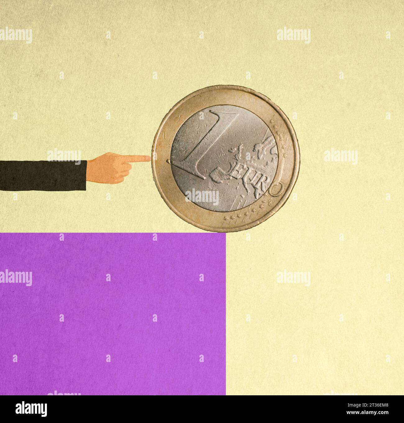 Hand pushing one euro coin off edge Stock Photo - Alamy