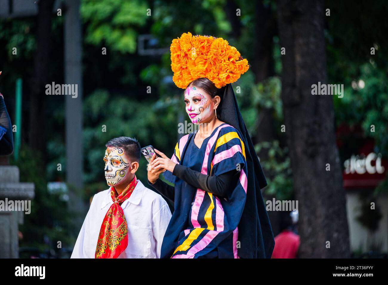 Mexico City, Mexico - October 22, 2023. Preparations for Catrina parade ...