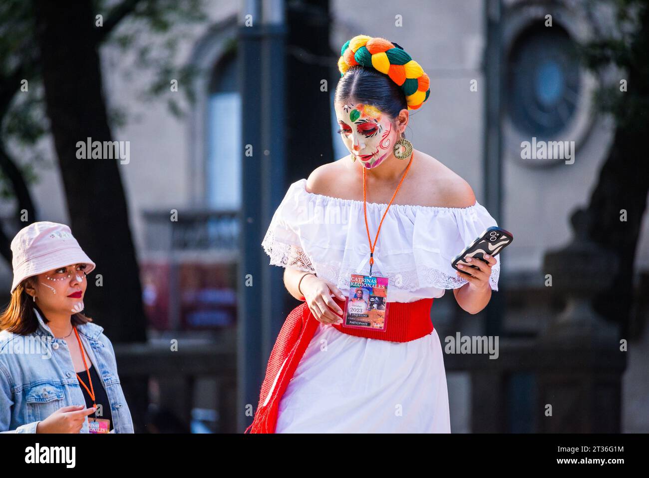 Mexico City, Mexico - October 22, 2023. Preparations for Catrina parade ...