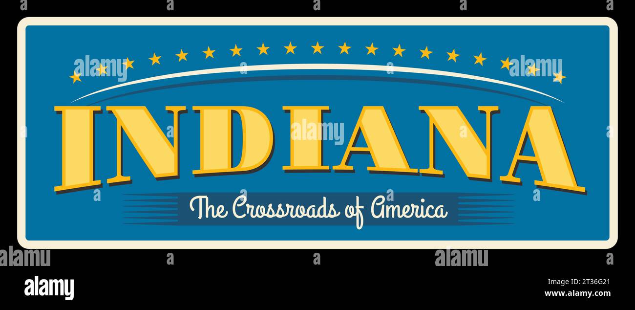Indiana United States retro travel plate, vintage vector banner, signs ...