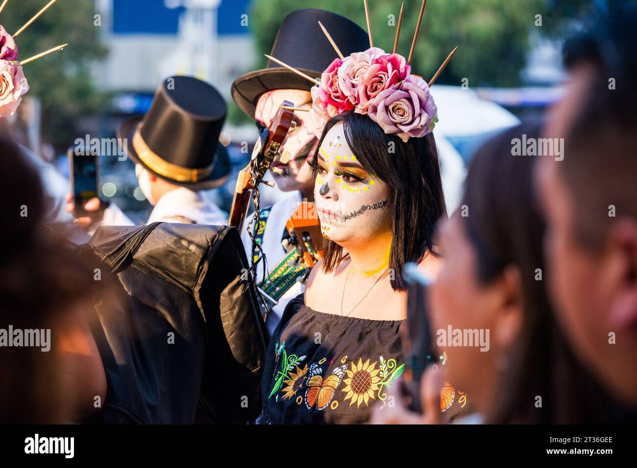 Mexico City, Mexico - October 22, 2023. Preparations for Catrina parade ...