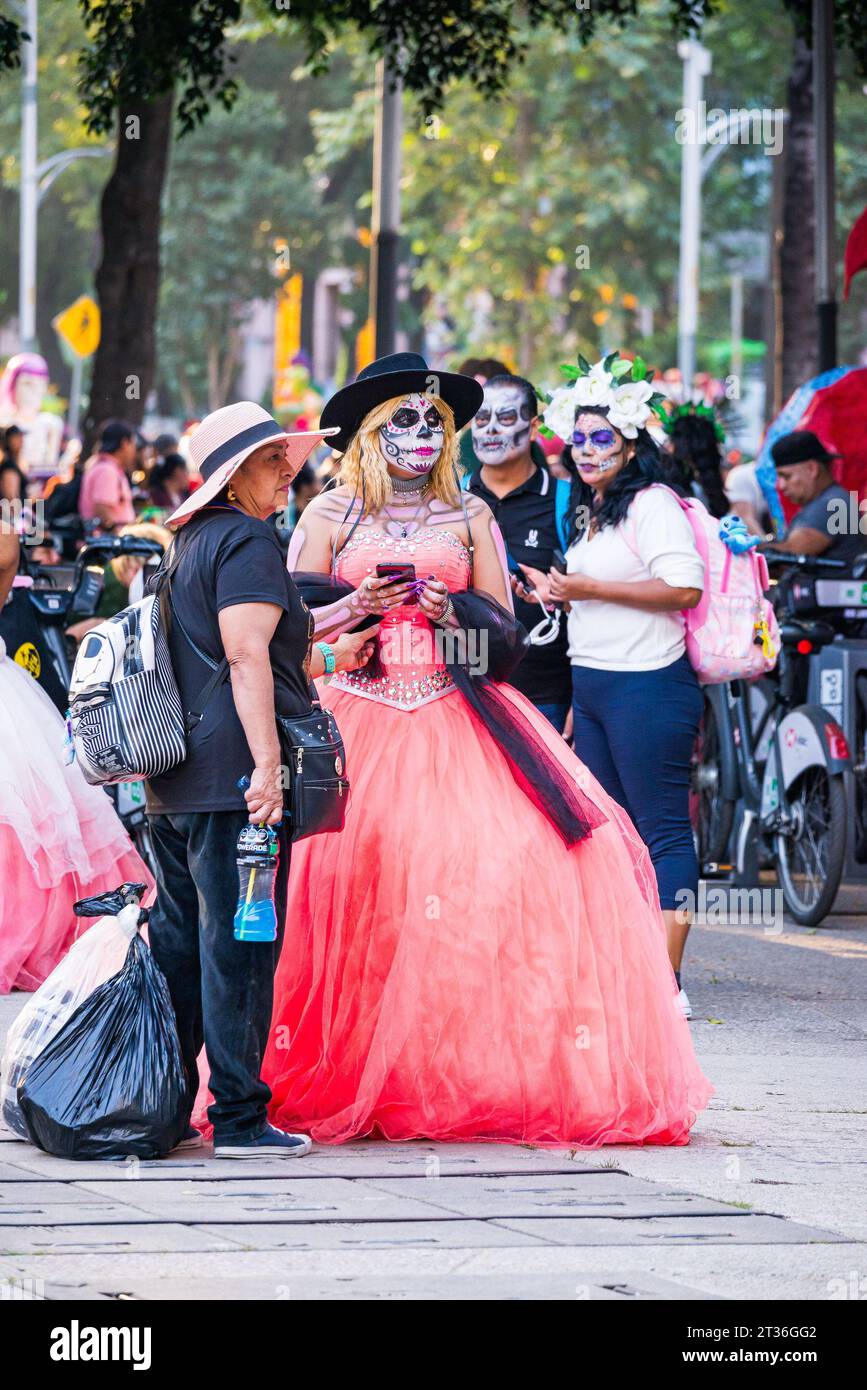 Mexico City, Mexico - October 22, 2023. Preparations for Catrina parade ...