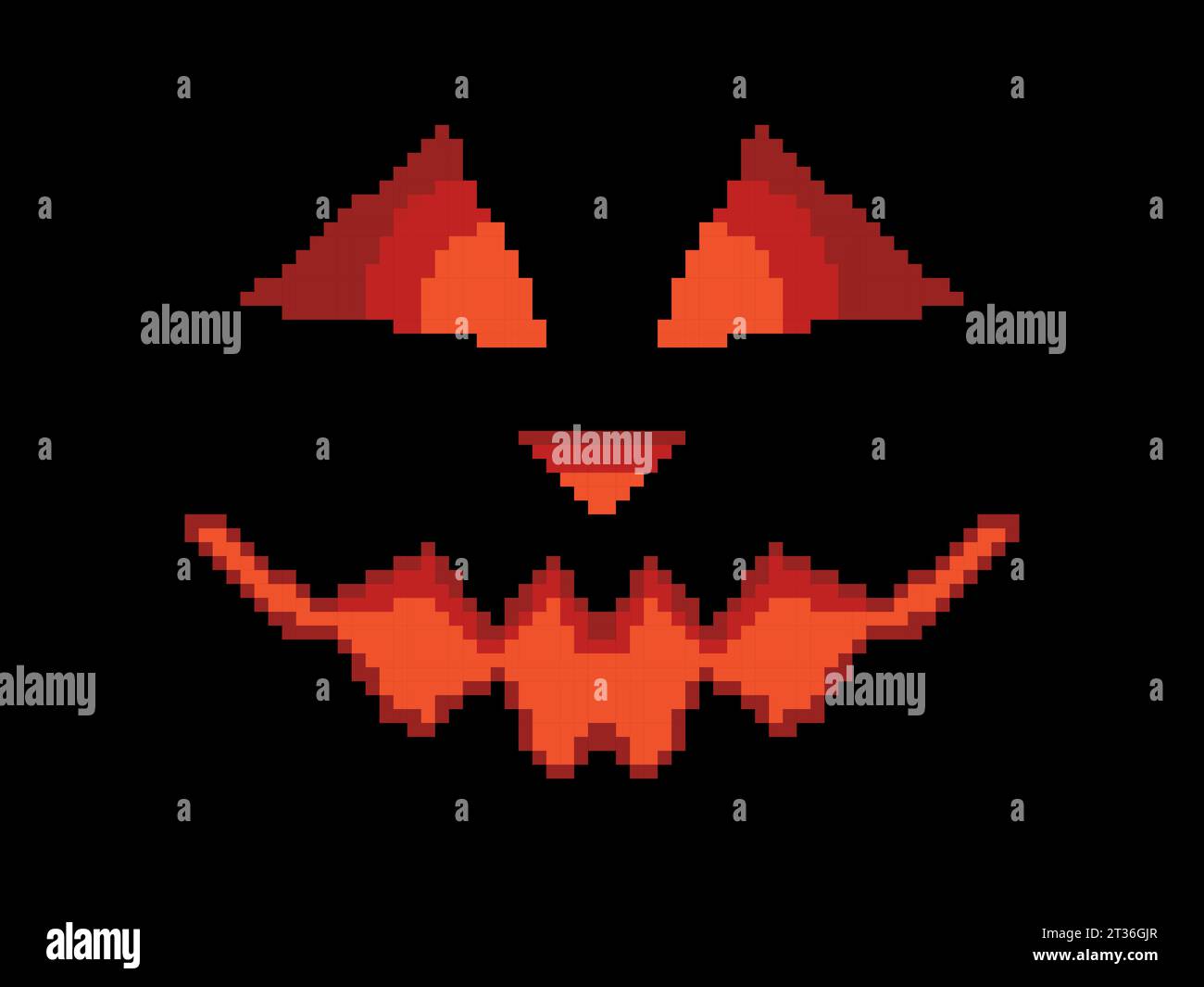 Happy Halloween scary pumpkin face pixel art style. Evil scary eyes ...
