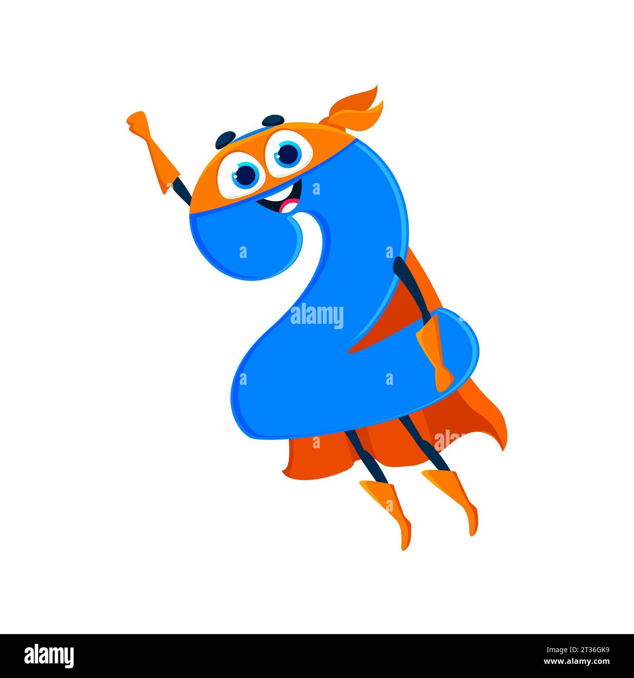 Cartoon math number two superhero character with rounded body, smile ...