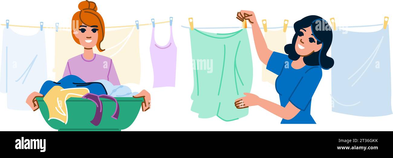 dry woman hanging clothes vector Stock Vector Image & Art - Alamy