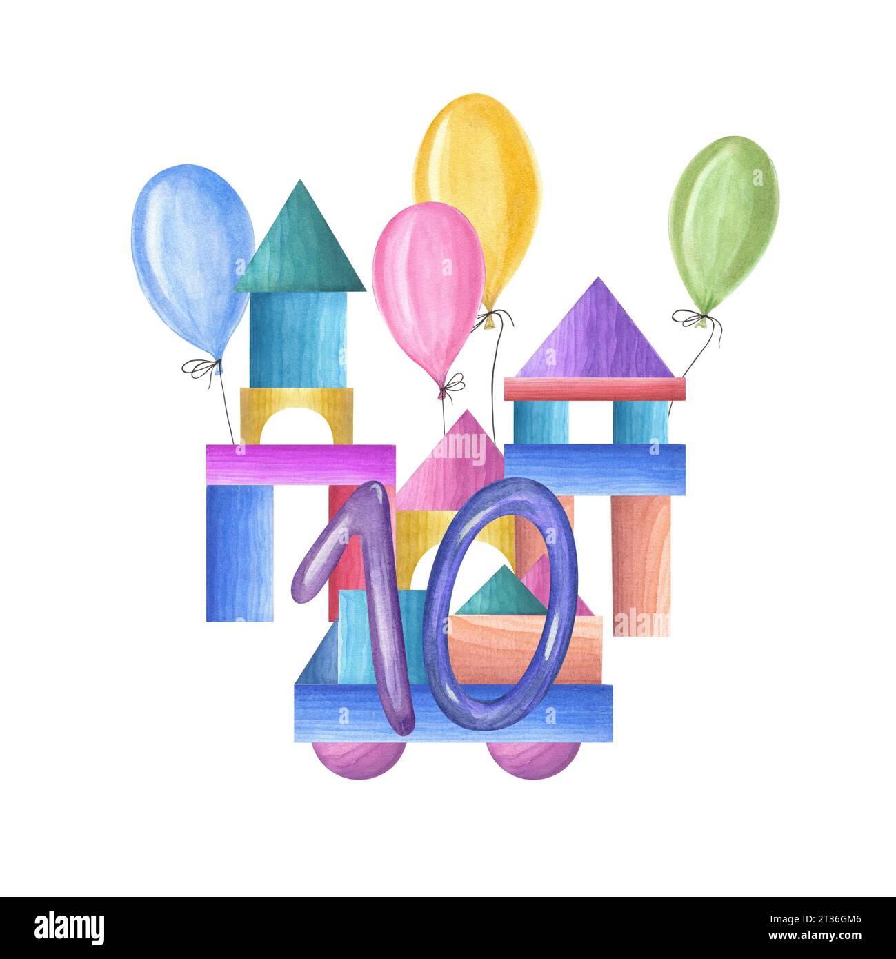 Multicolored Towers and truck made of blocks, wooden building bricks ...