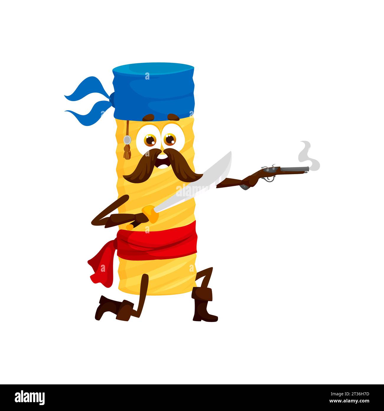 Cartoon italian pasta pirate or corsair character with sword and gun ...