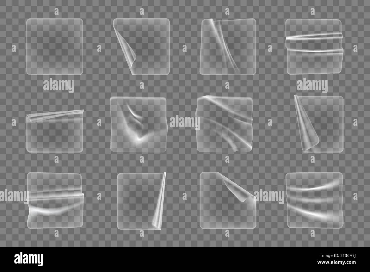 Transparent adhesive square plastic stickers and patches with crumpled ...