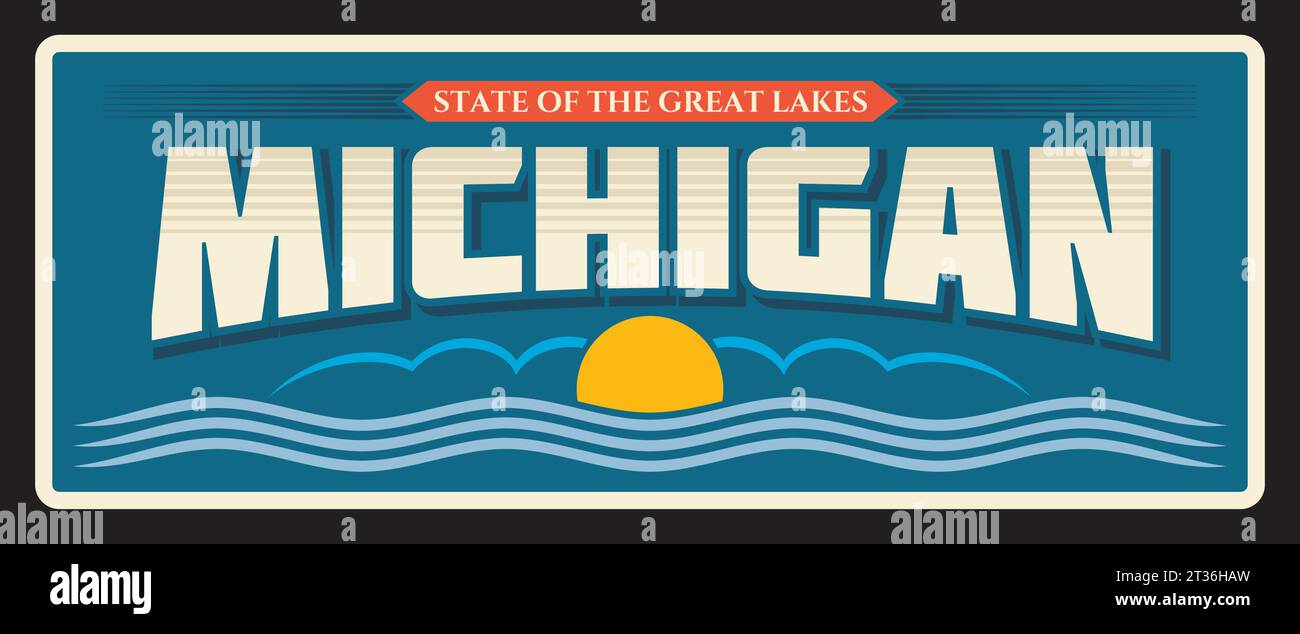 Michigan state of great lakes travel plate, USA banner or vintage tin ...