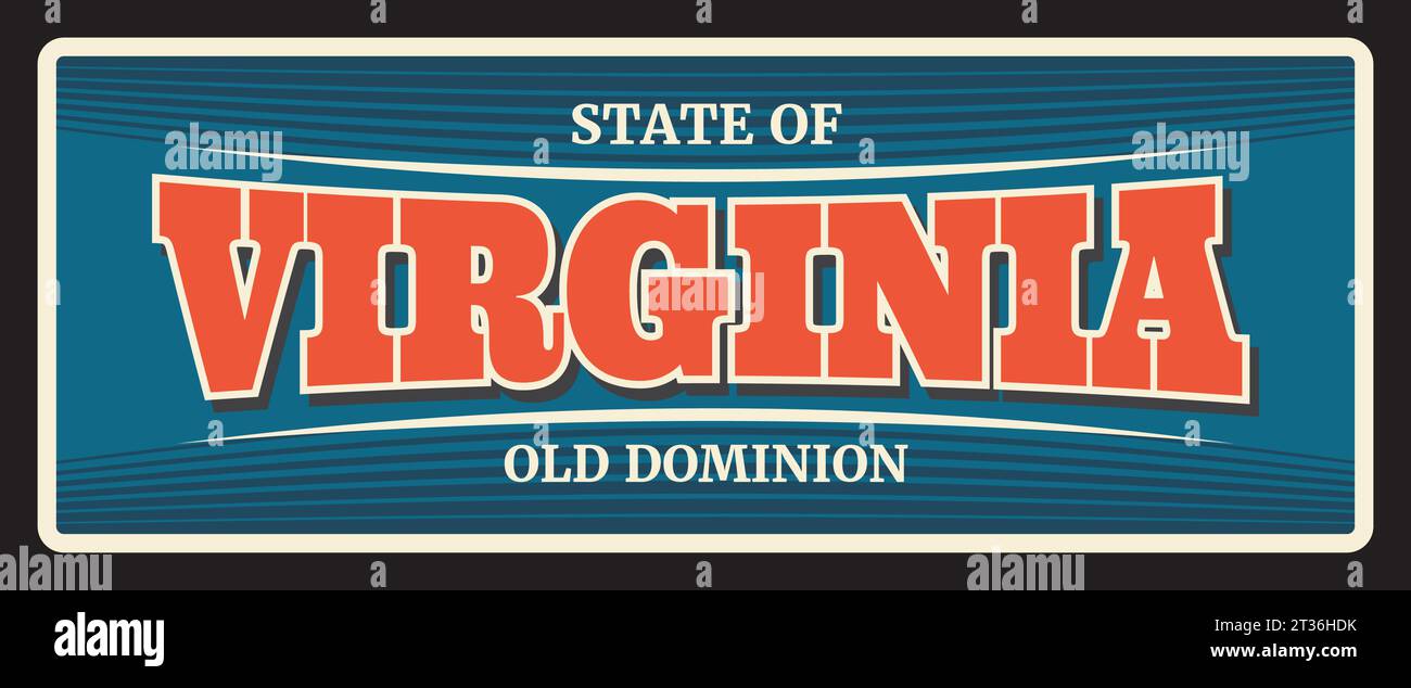 Vintage travel plate, USA state sign of Virginia, American tourism ...