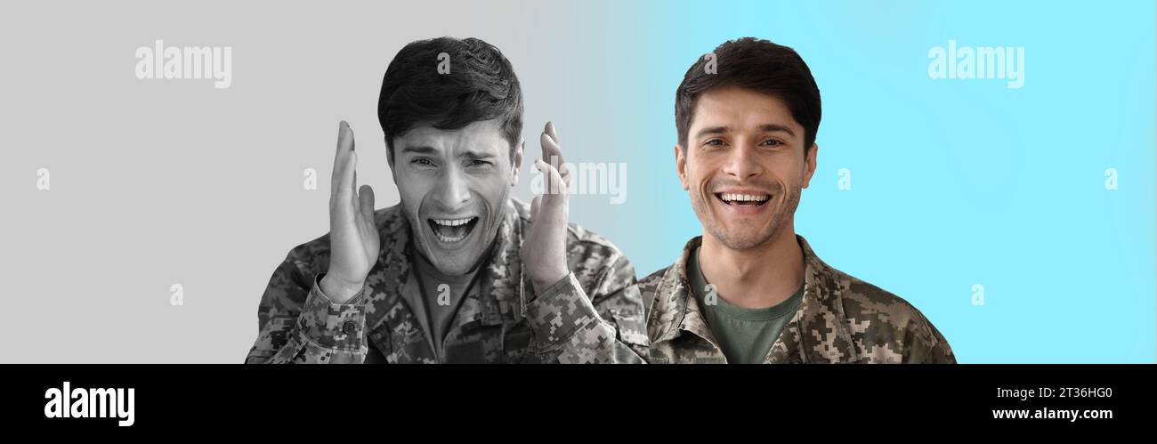 Smiling and despaired millennial european man suffer from depression ...