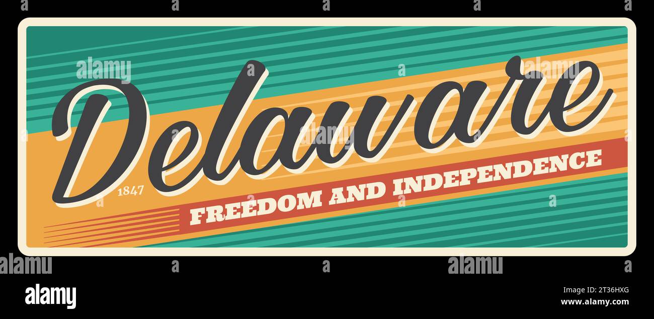 American state Delaware vintage travel plate, freedom and independence ...
