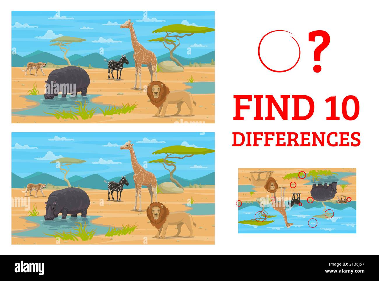 Find ten differences. Cartoon safari african animals. Matching game ...