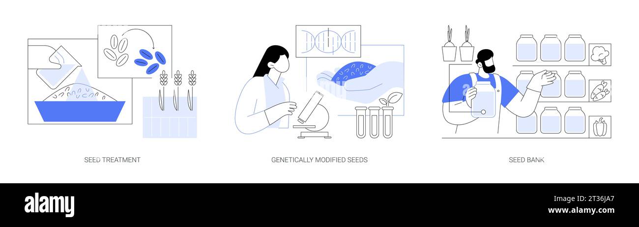 Seed treatment and modification isolated cartoon vector illustrations ...