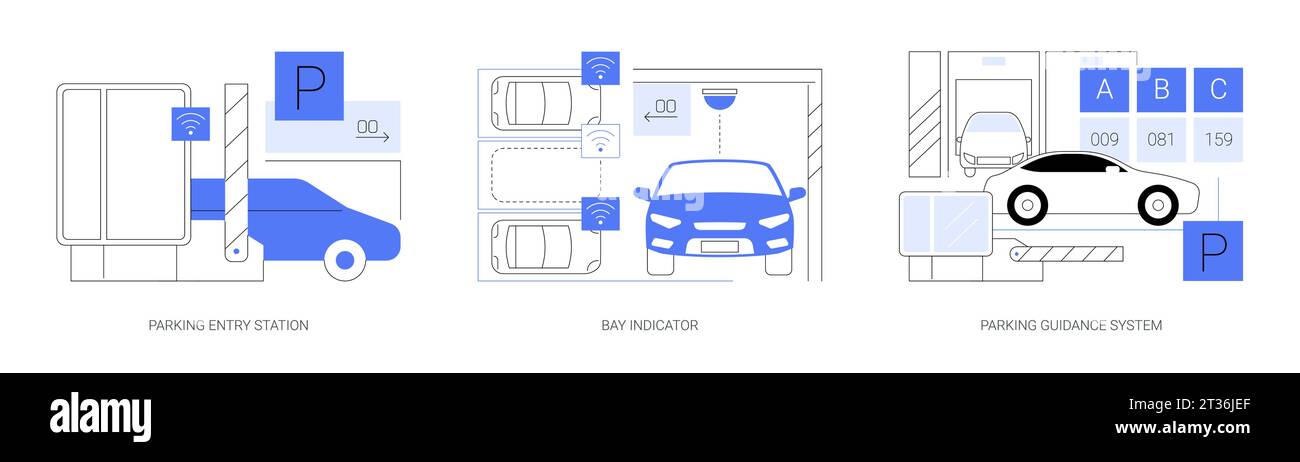 Smart parking management system isolated cartoon vector illustrations ...