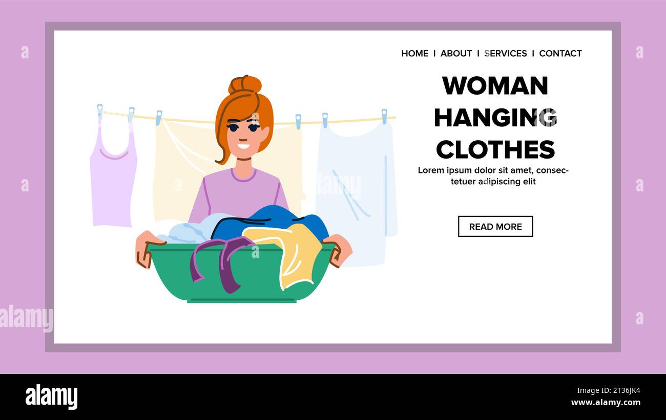 line woman hanging clothes vector Stock Vector Image & Art - Alamy