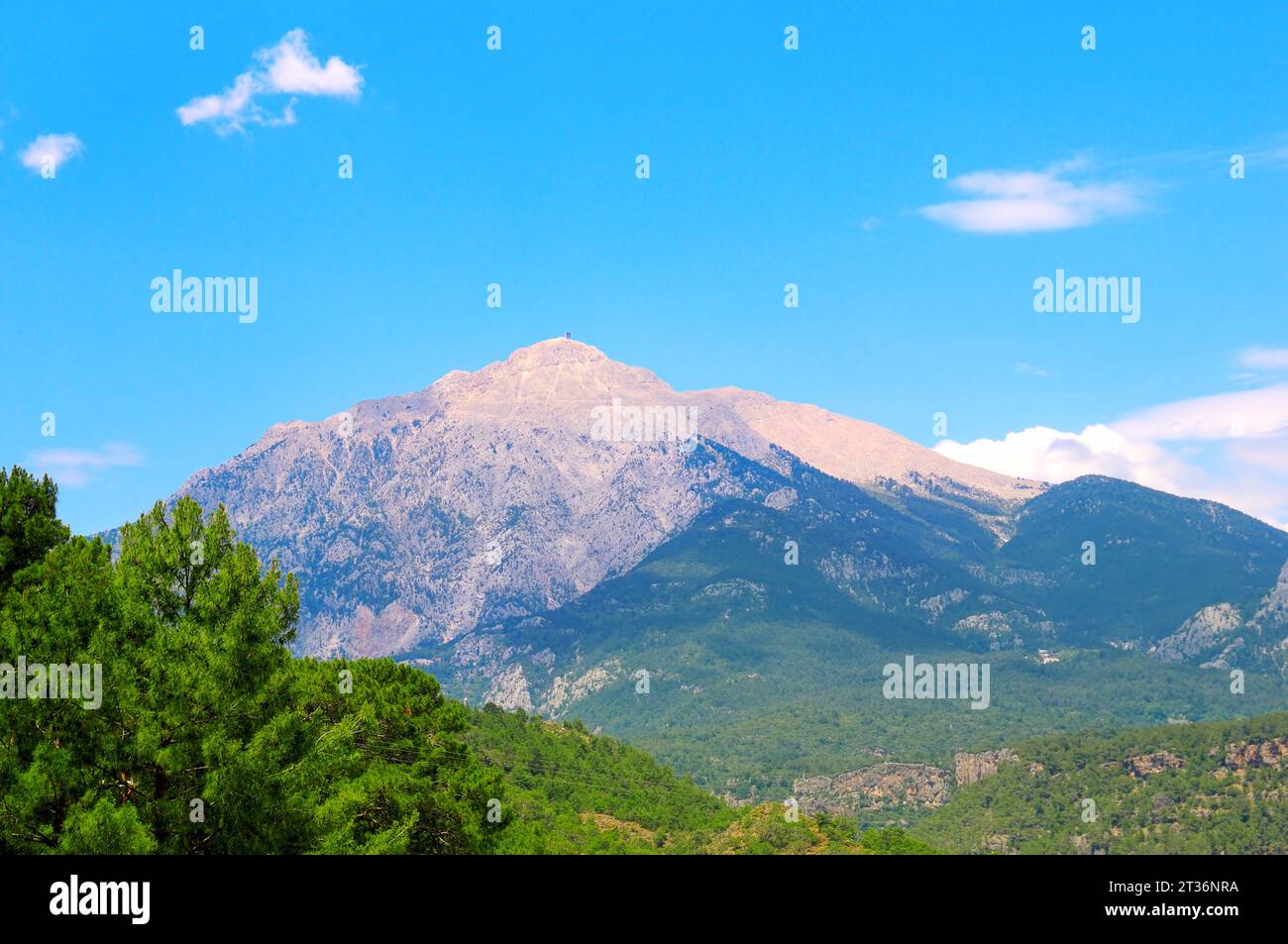 The top of the mountain Olympos (Turkey) against the blue sky ...