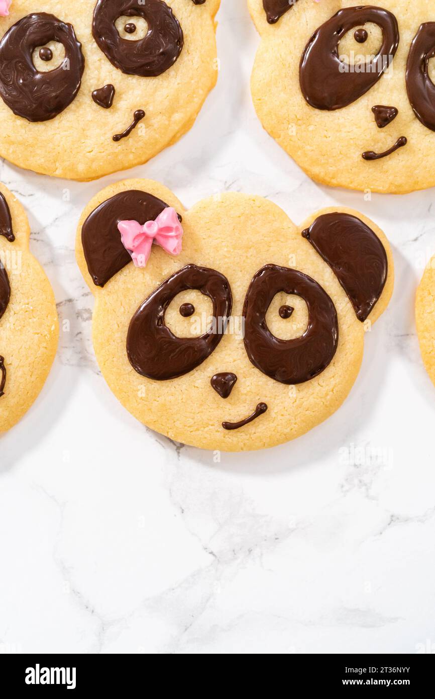 Panda shaped shortbread cookies with chocolate icing Stock Photo - Alamy