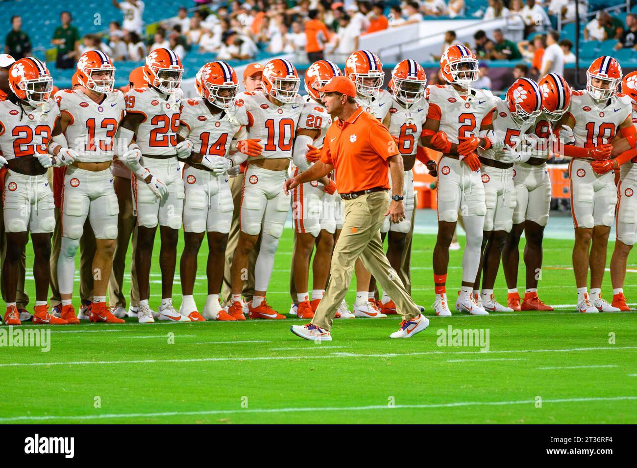 MIAMI GARDENS, FL - OCTOBER 21: Clemson head coach Dabo Swinney walks ...