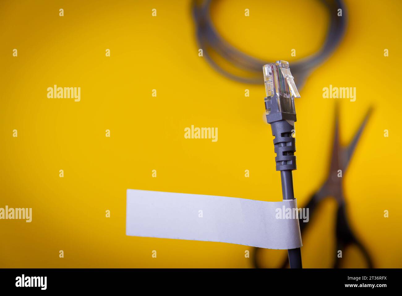 Internet Cable And Scissors Cut It Disconnection Of Internet Network Connection To World Wide