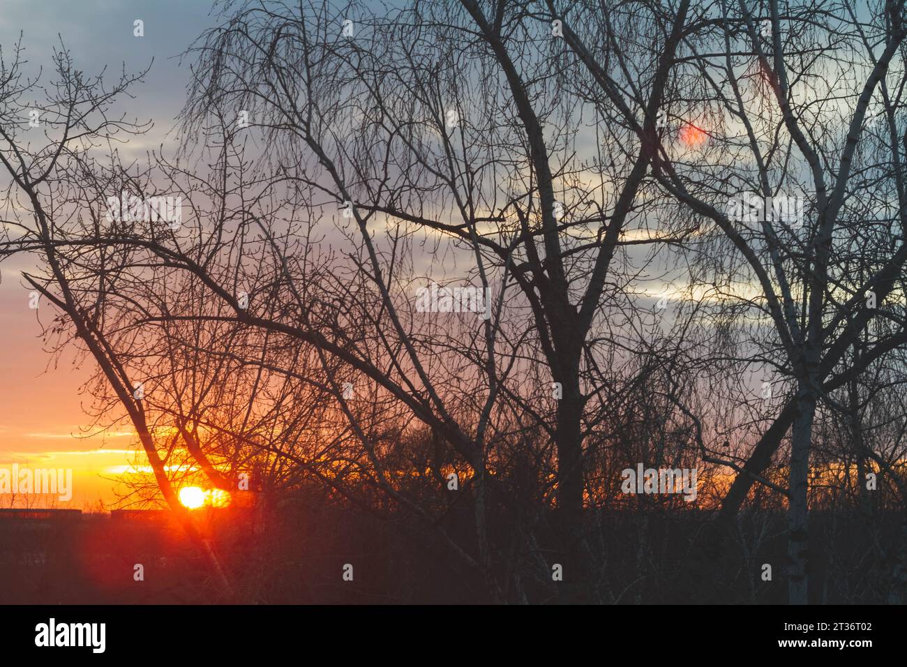 Beautiful morning dawn in spring. Fantastic dawn of the spring sun. Red ...