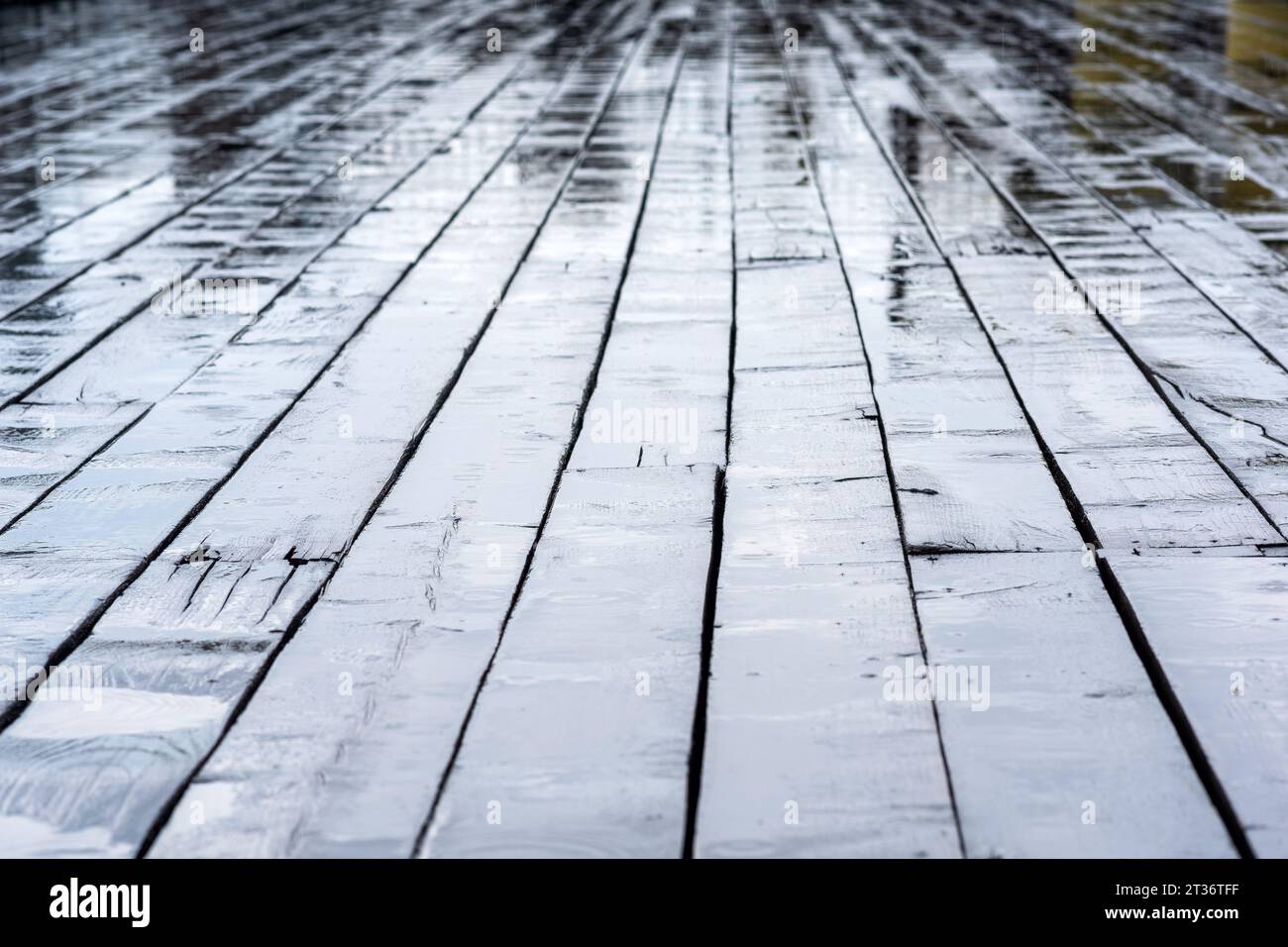 wet boards of a wooden sidewalk during the rain Stock Photo - Alamy