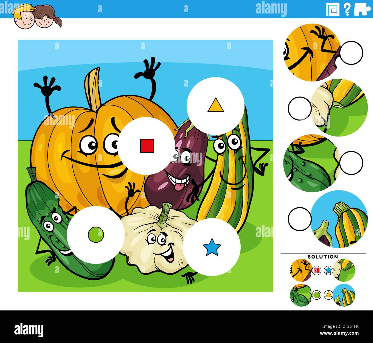 Cartoon illustration of educational match the pieces jigsaw puzzle ...