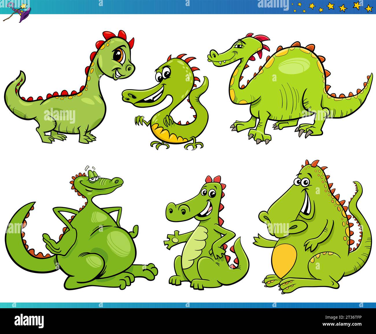 Cartoon illustrations of funny dragons fantasy animal characters set ...