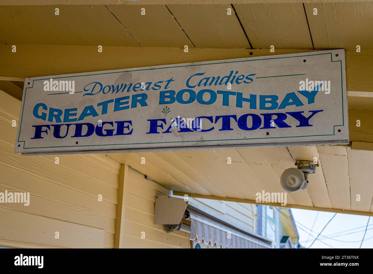Sign for Greater Boothbay Fudge Factory in Boothbay Harbor, Maine, USA ...