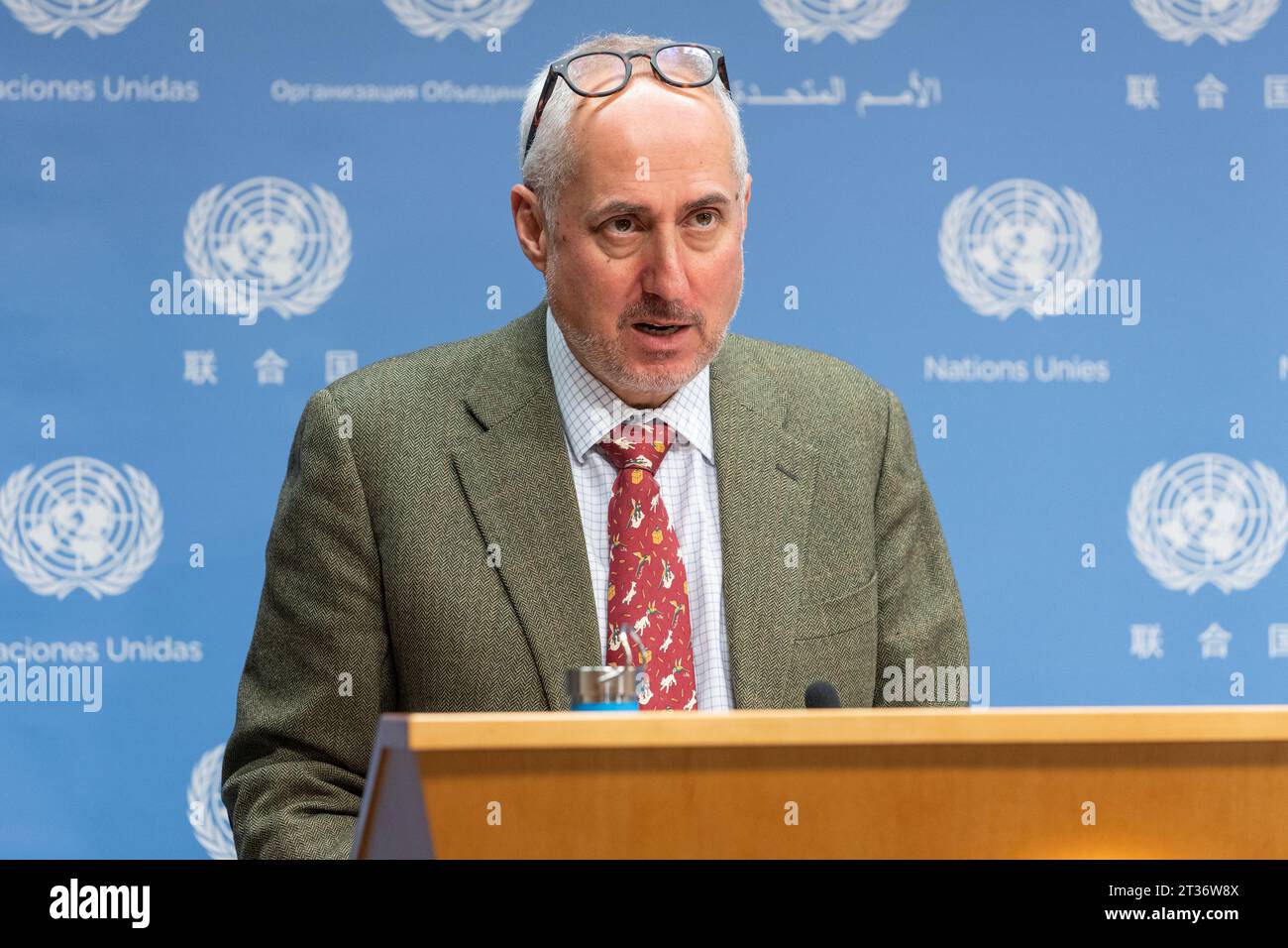 Spokesperson for the SG Stephane Dujarric speaks at briefing with guest ...