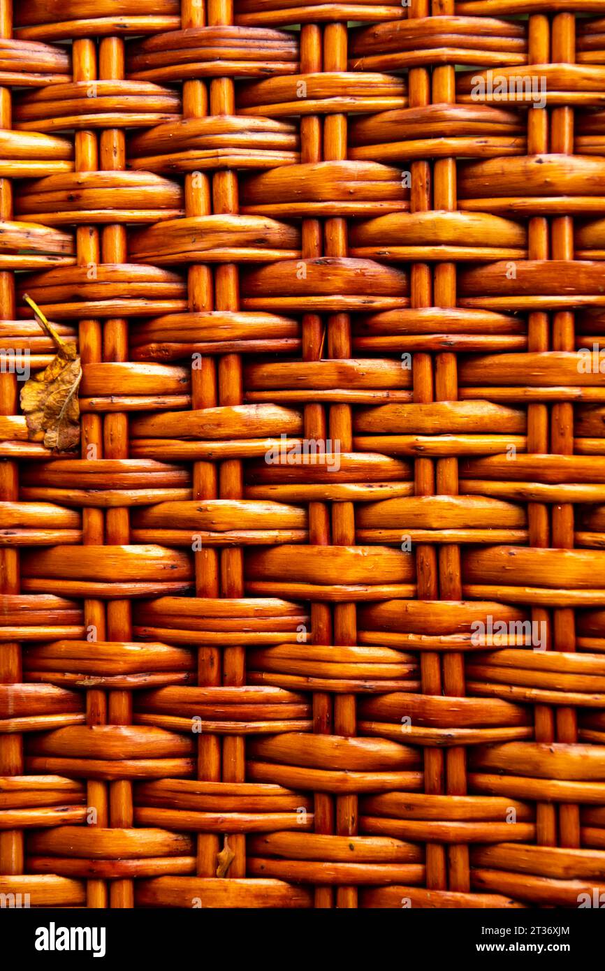 Wicker texture, close-up fragment of a basket made of willow branches ...