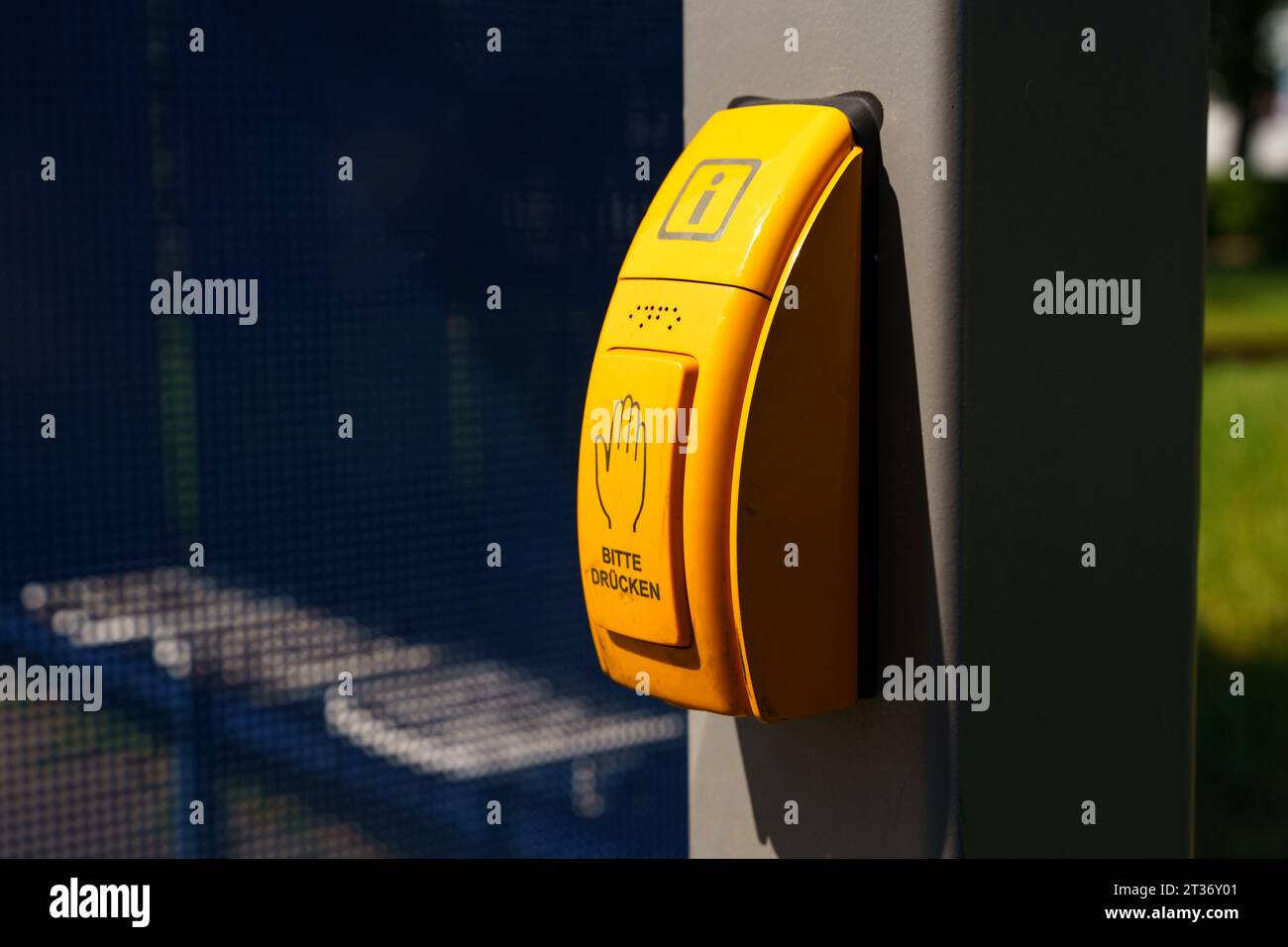 The button for turning on the traffic light at a pedestrian crossing ...