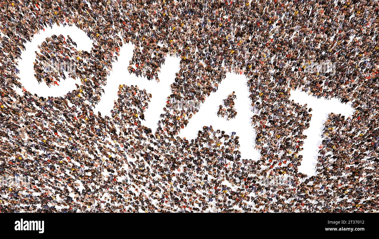 Concept or conceptual large community of people forming the word CHAT ...