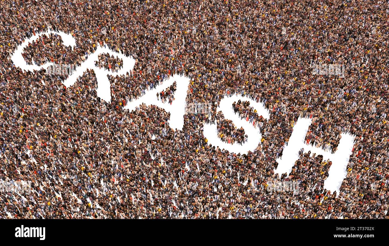 Conceptual large community of people forming the word CRASH. 3d ...