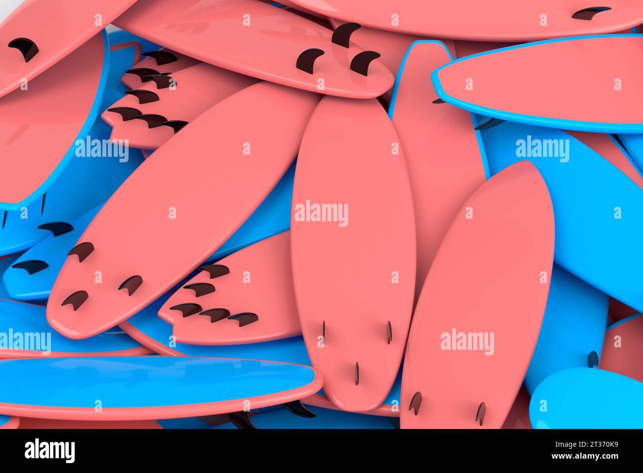 Pile of surfboard isolated on pink background. 3d render of summer ...