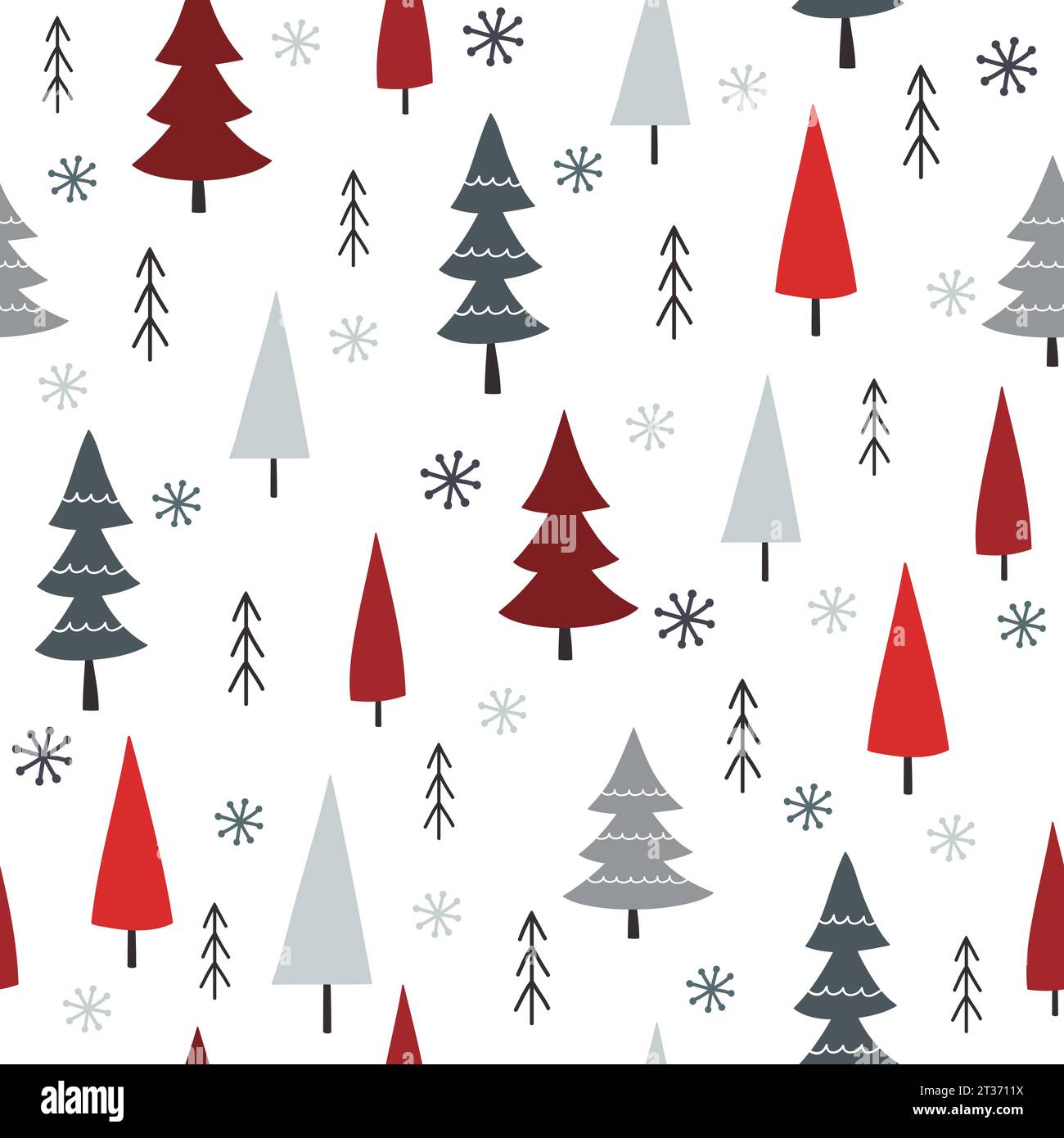 Christmas seamless pattern with trees and snowflakes. Winter pattern on ...