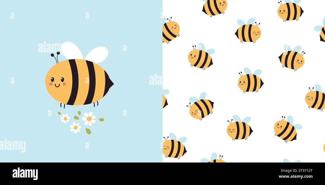 Cute bee card and seamless pattern. Background for kids with bees and ...