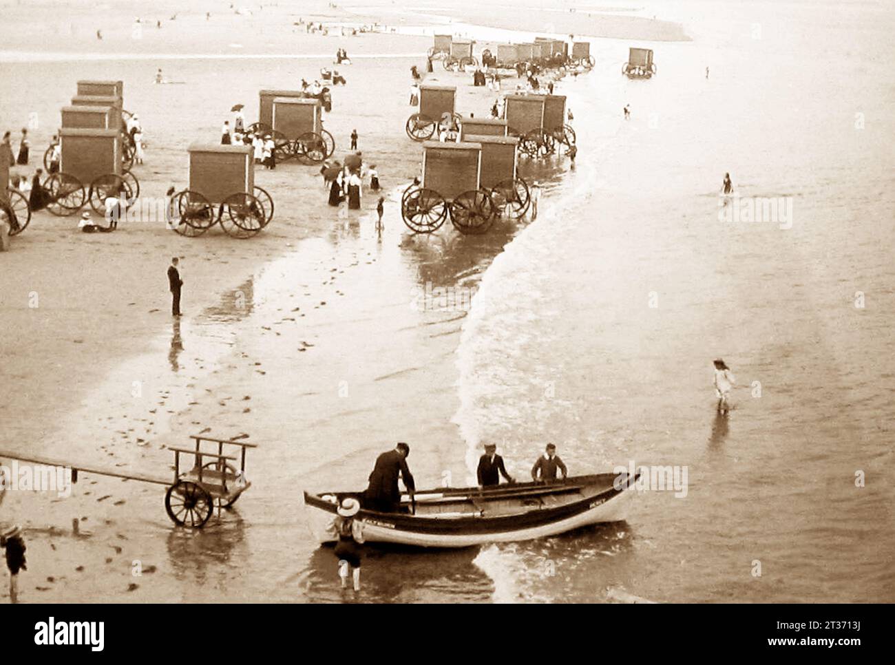 Saltburn beach from the pier, Victorian period Stock Photo - Alamy