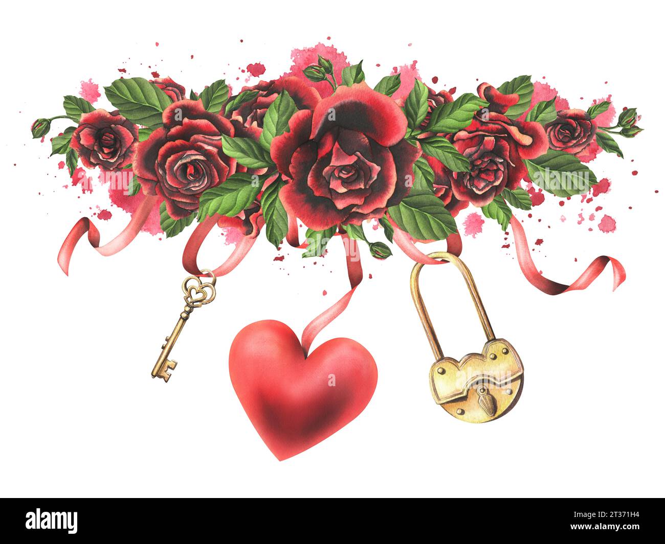 For Valentine's Day, red roses with a gold key, lock and heart ...