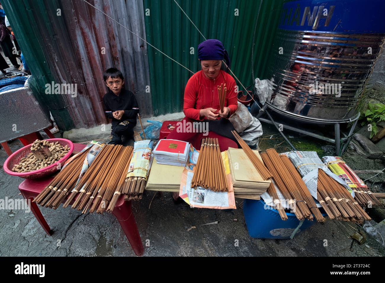 incense vendors, Dong Van Market, Dong Van, Ha Giang, Vietnam Stock ...