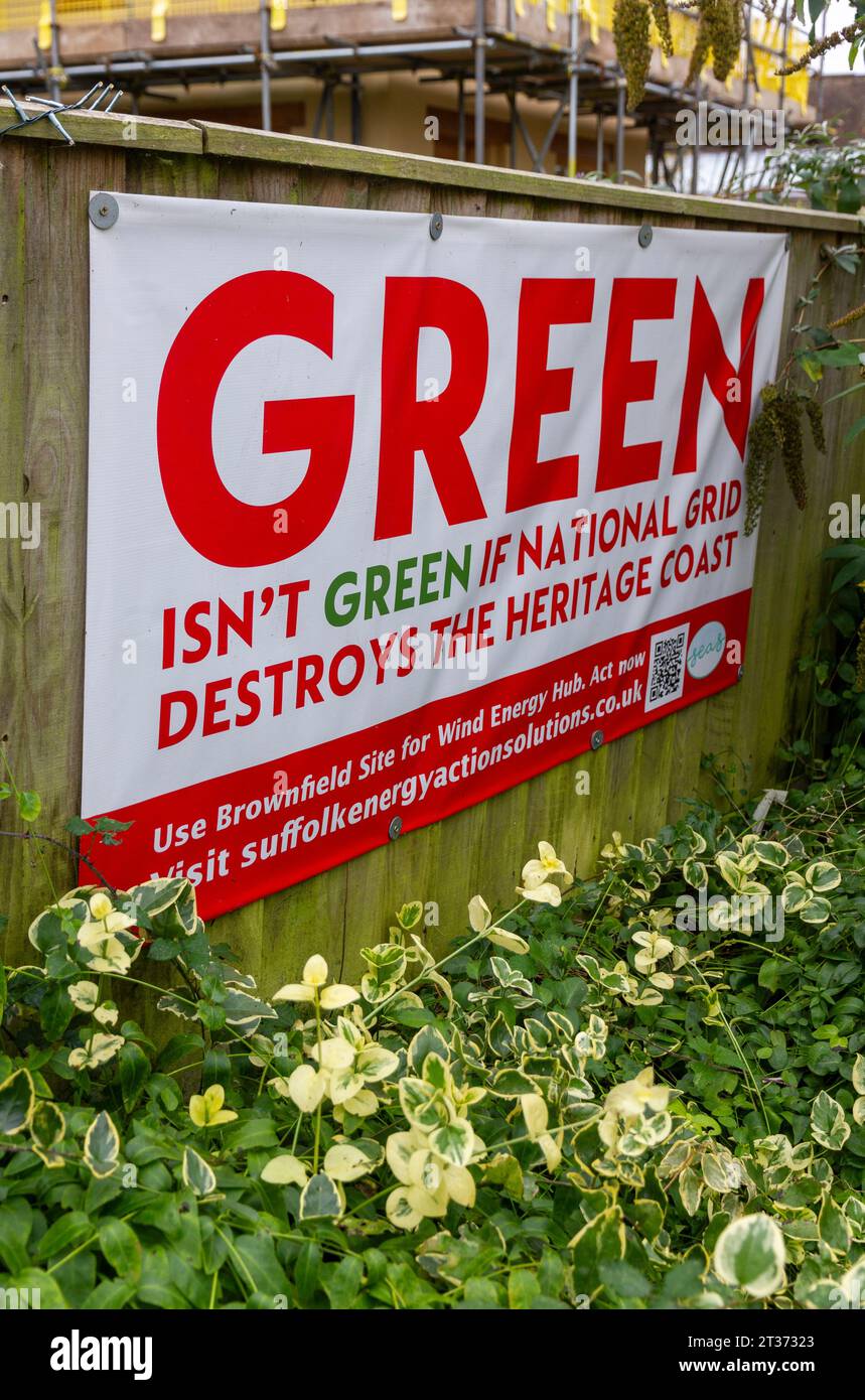 wind energy protest poster Walberswick Suffolk Stock Photo - Alamy