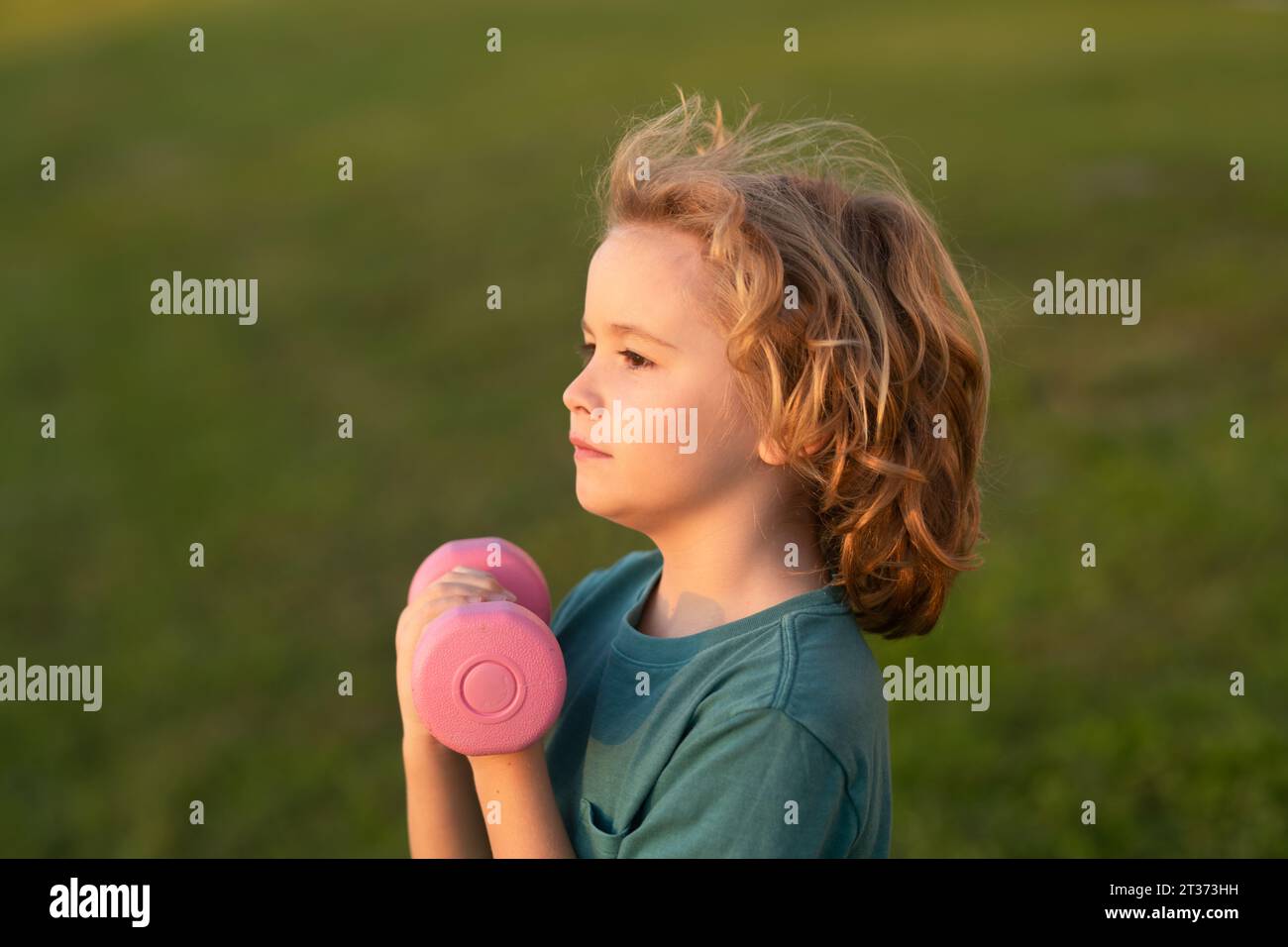 Kids sports exercises. Healthy kids life and sport concept. Portrait of ...