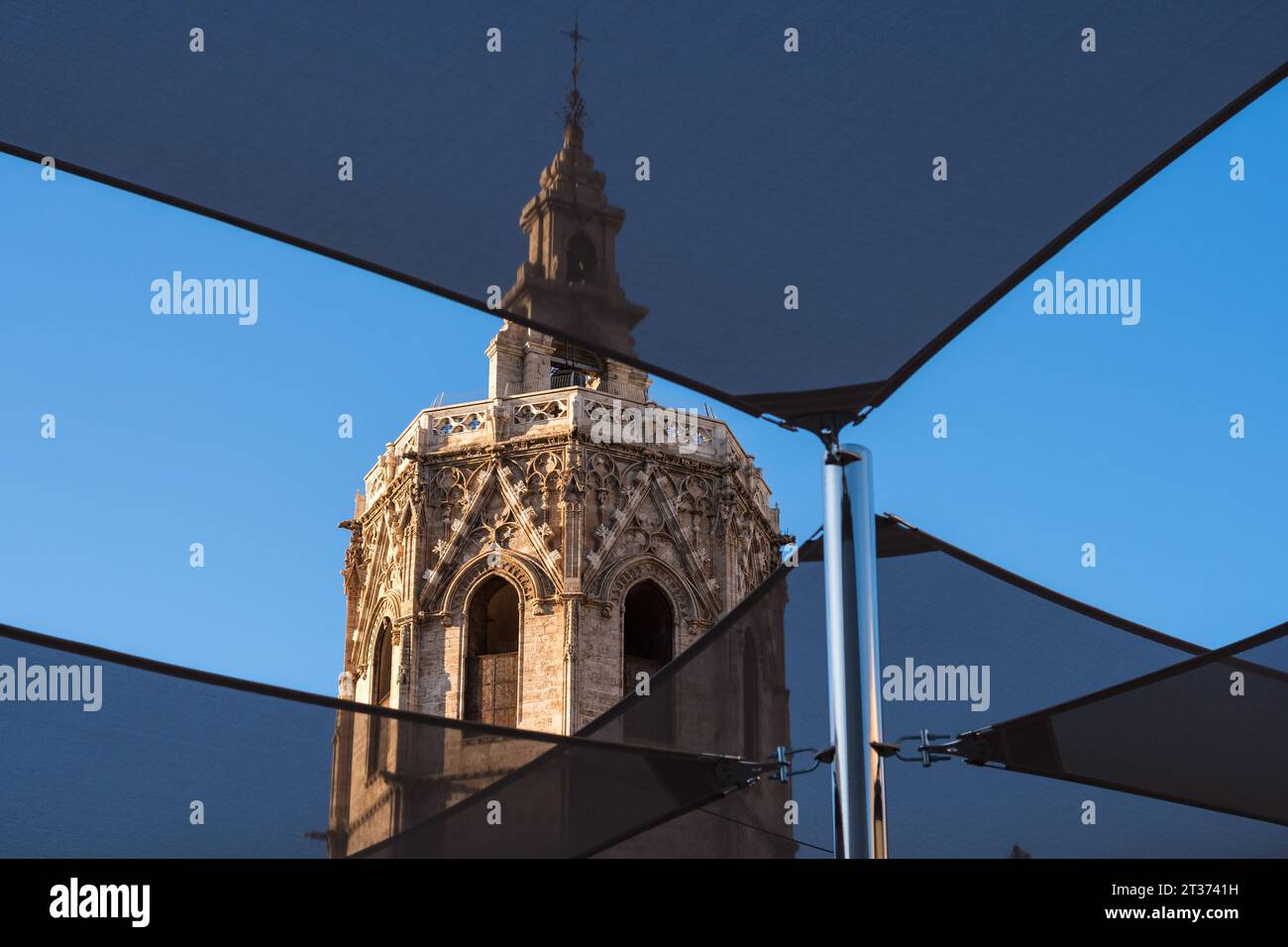 Detail of the Miguelete: the bell tower of the Valencia Cathedral which ...