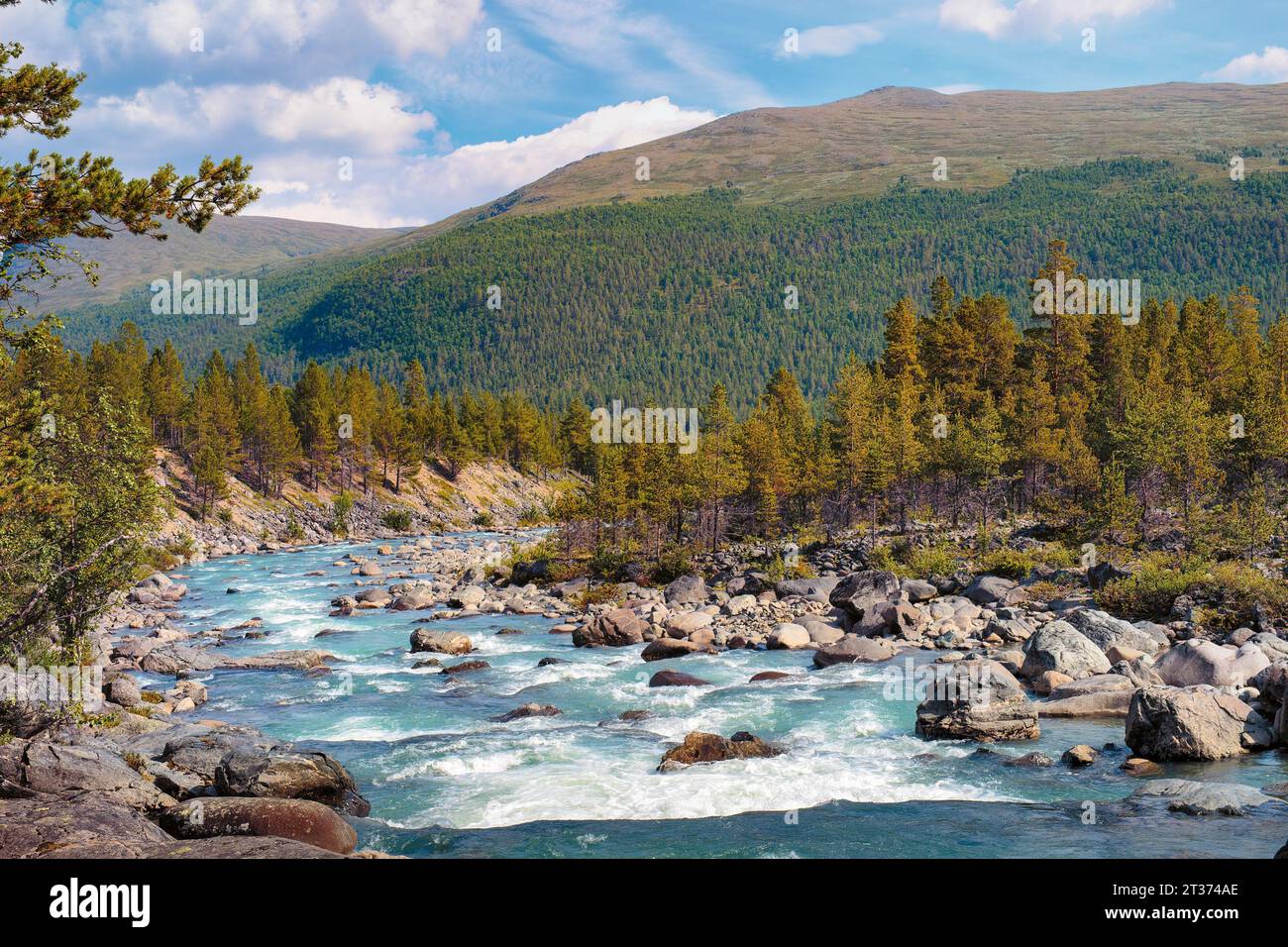 Donfoss waterfall on Otta mountain river in national park area in ...