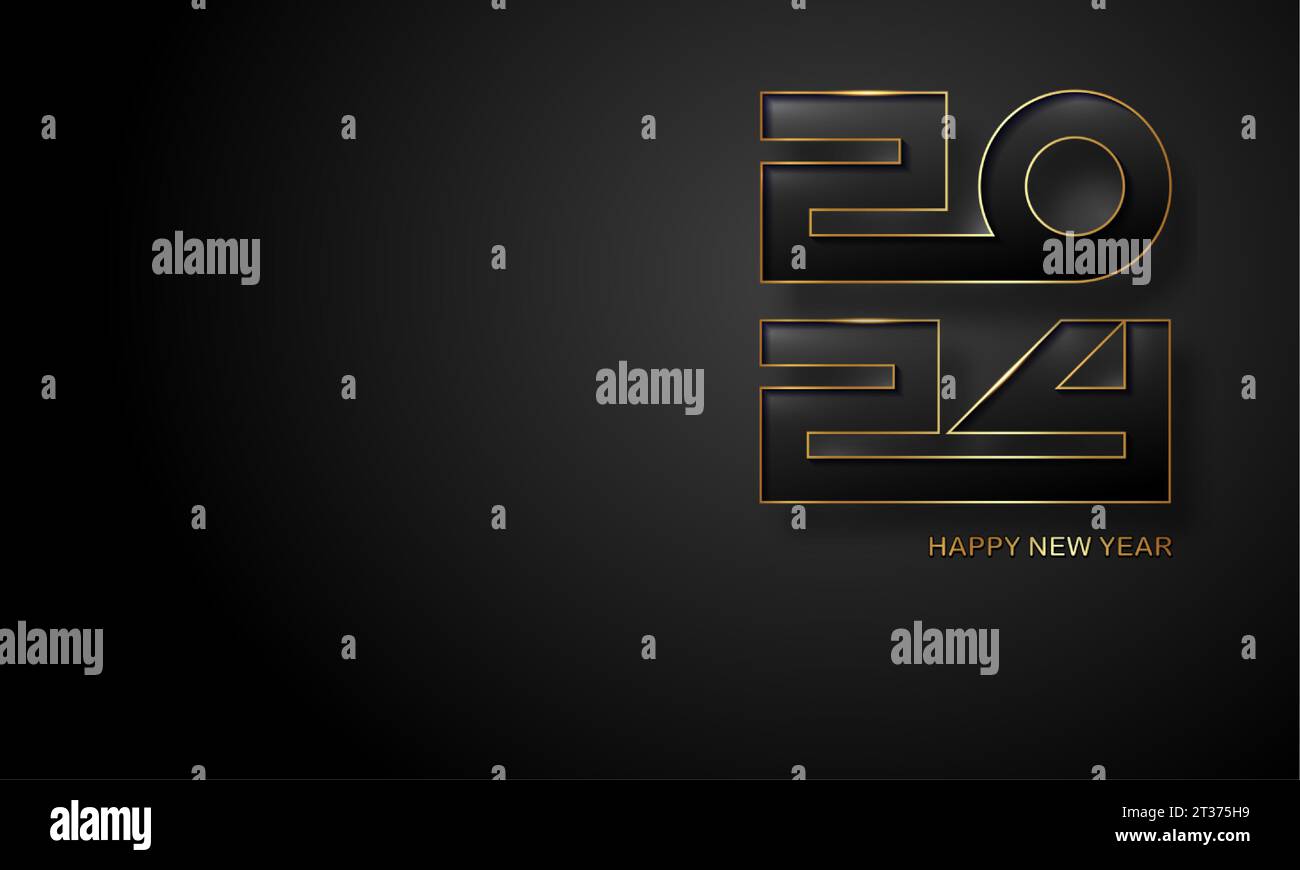 New year 2024 gold and black numbers. Decorative greeting card 2024 ...