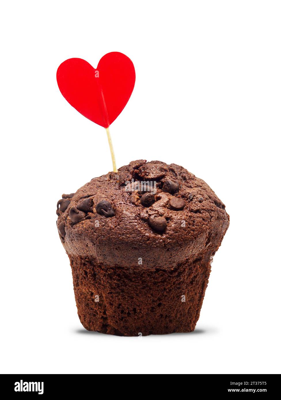 Chocolate muffin with red heart, symbol of love, isolated on white ...