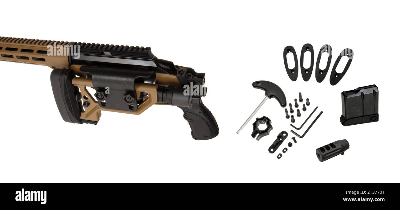 Modern bolt carbine isolated on white background. Weapons for sports ...