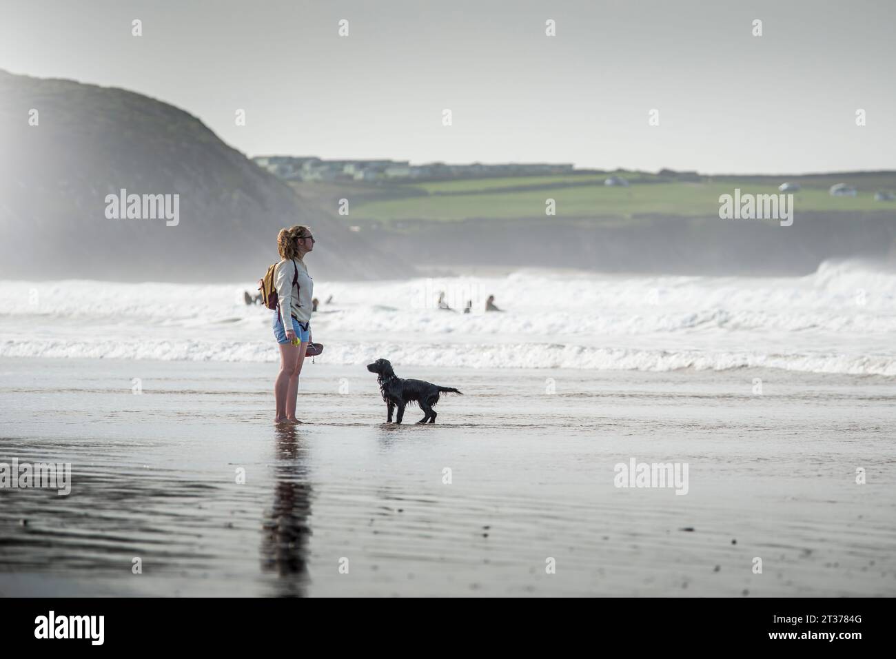 Newgale, sea and surf, Pembrokeshire, West Wales coastal scene Stock ...