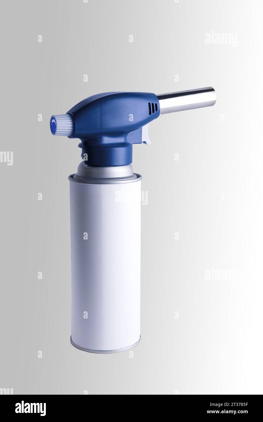 Gas burner on a can. Close-up. Isolated on a gray background Stock ...