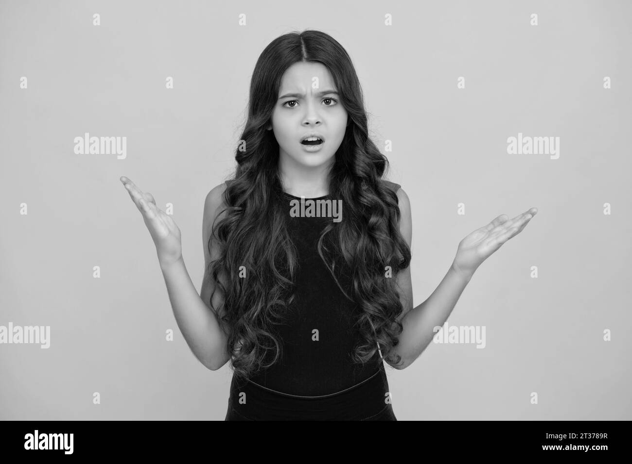 Childhood emotion anger and hate. Teenager girl frowning upset because ...